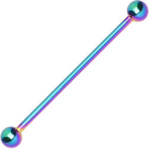 (2 pieces) Plain Industrial Straight barbell RAINBOW Anodized over ...