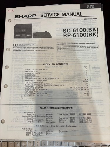 ORIG. SHARP SC-6100 RP-6100 (BK) SC-6100(BK) Repair & Service Manual ...