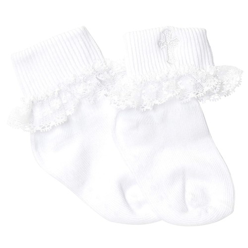 Girls First Communion Baptism Christening Socks with Cross Embroidery 6 ...