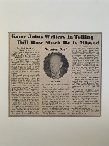 Bill Klem Umpire 1949 Sporting News Baseball 6X6 Panel | eBay