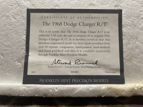 EXTREMELY RARE FRANKLIN MINT 1968 DODGE CHARGER R/T 1:43 *COA ONLY* | eBay