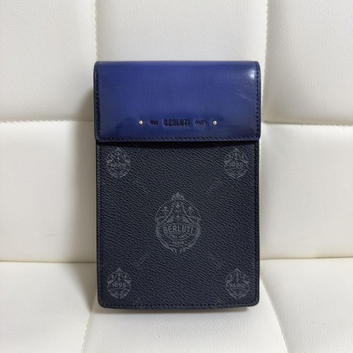 Berluti Utopia Blue Patina Leather Crest Logo Phone Pouch Unisex 7.5x4 ...
