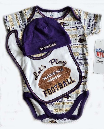 Official NFL Baltimore Ravens Baby Onesie, Bib and Beanie Set, 3-6 ...