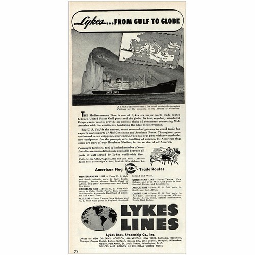 1948 Lykes Lines: From Gulf to Globe Vintage Print Ad | eBay