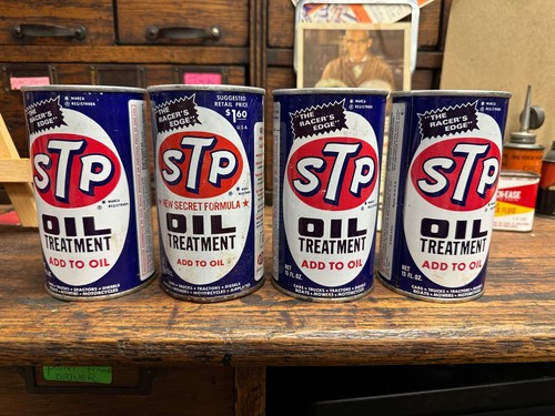 STP Gas Treatment Tin Oil Cans Sealed Lot of 4 Vintage Gasoline Secret ...