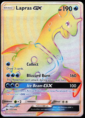 Lapras GX Rainbow Secret Rare - 151/149 Sun & Moon Base Set -Pokemon ...