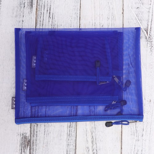 5pcs Blue Portable Office Stationery Bag Mesh Zippered File Bag Pencil ...