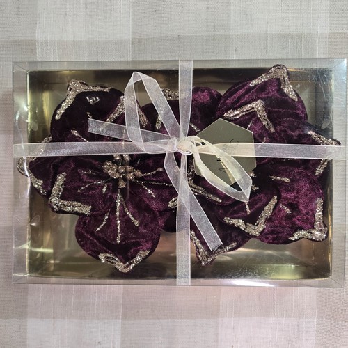 Set Of 2 Poinsettia Stem Jewel Glitter Christmas Clip-on Stem Purple ...