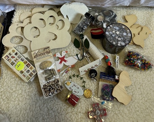 Lot of Misc. Craft Supplies for Various Craft Projects, Wood, Beads ...