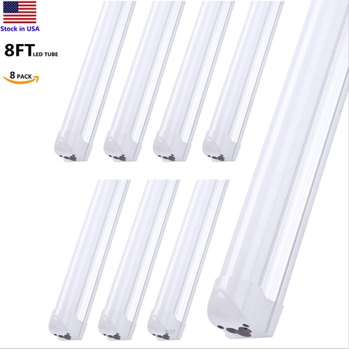 8-Pack 8FT LED Tube Lights, 72W, 6000K - Linkable Shop Fixtures for ...