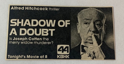 1980 KBHK tv ad~ Alfred Hitchcock movie SHADOW OF A DOUBT | eBay