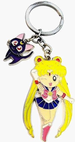 Sailor Moon & Luna Keychain Silvertone Metal Enamel Charm Keyring ...