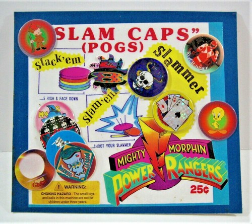 Vintage POGS Slam Caps Mighty Power Rangers Gumball Vend Machine Disp ...