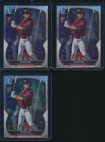 Lot of (3) KEVIN SIM 1st 2023 Bowman Chrome Draft REFRACTOR Rookie Card ...