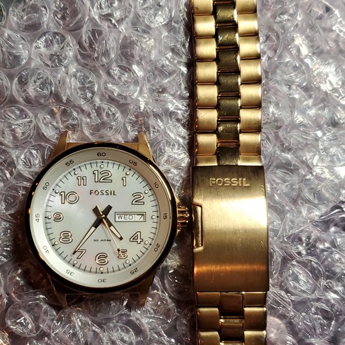 Fossil AM-4334 Quartz Men's Wristwatch Gold Stainless Steel MOP Dial ...