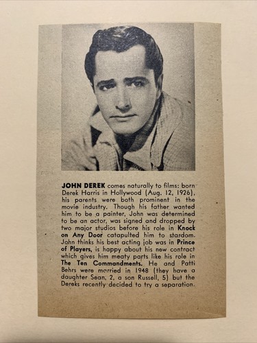 John Derek The Ten Commandments 1956 Hollywood Star 3X5 Panel | eBay