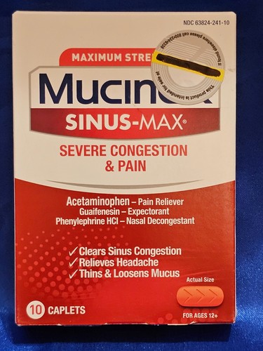 MUCINEX SINUS-MAX SEVERE CONGESTION & PAIN 10 CAPLETS MAXIMUM STRENGTH ...