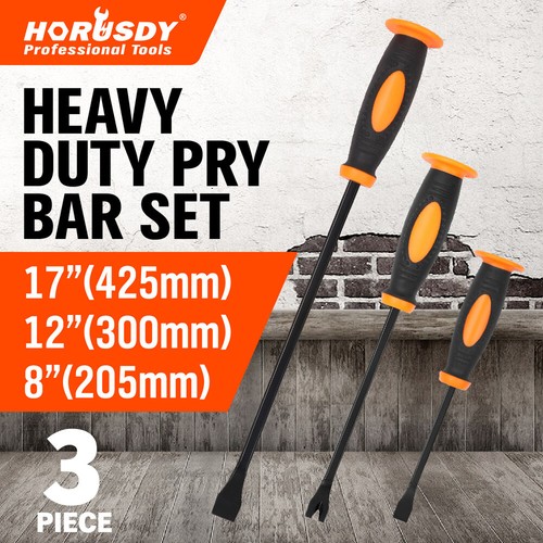 3pc Pry Bar Set Crowbar Strike Cap 8" 12" 17" Carbon Steel Non-slip ...