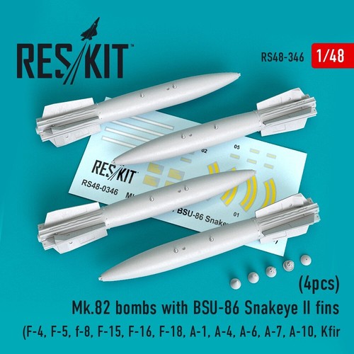 1/48 ResKit RS48-0346 Mk.82 bombs with BSU-86 Snakeye II fins (4pcs) (F ...
