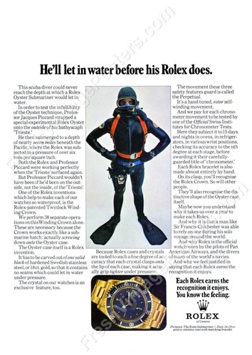 1970s Rolex Submariner watch scuba diver photo vtg ad NEW POSTER 18x24 ...