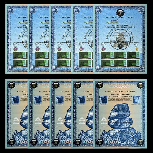 10pcs Blue One Googol Containers Zimbabwe Paper Money Certificates ...