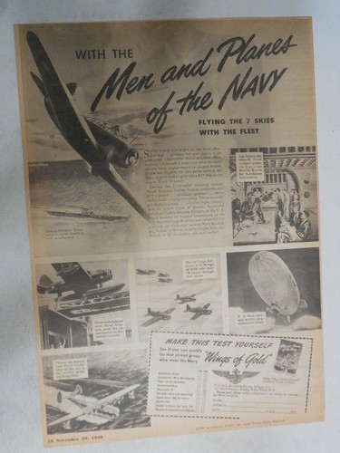 US Navy Recruiting Ad: Men and Planes of The Navy ! 1942 Size 11 x 15 ...