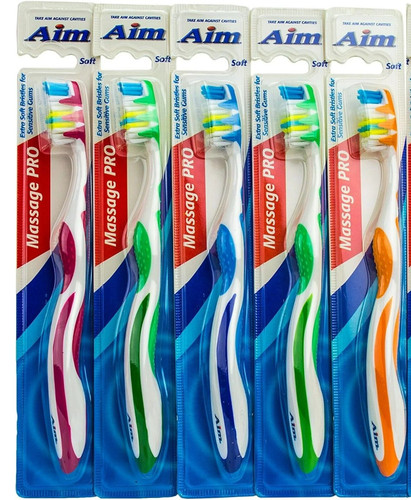 (5 PACK) Aim Massage Pro Soft Bristle Dental Toothbrushes Assorted ...