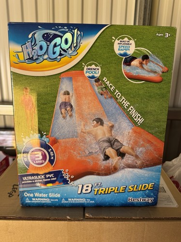 H20GO! 18ft Triple Lane Slip N Slide Water Slide with Drench Pool ...