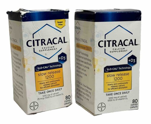 2x Citracal Calcium Slow Release 1200mg Vitamin D3 1000IU 80Ct EXP 08/ ...
