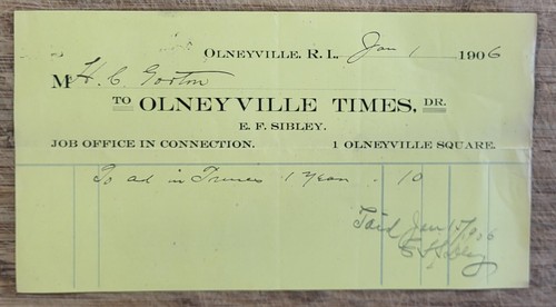 1906 Letterhead Rhode Island Providence Olneyville Times Newspaper | eBay
