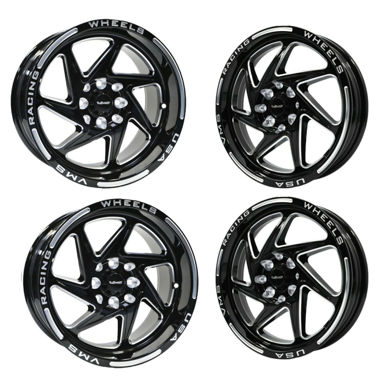 VMS Racing Rear & Front Black Lip Revolver Wheels 15x3.5 & 15x8 4X100 ...