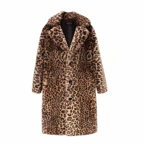 Womens Long Plus Size 5XL 6XL Fur Coat Jackets Overcoat Leopard Printed ...