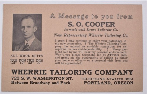 Wherrie Tailoring Co Washington St Portland Oregon antique advertising ...