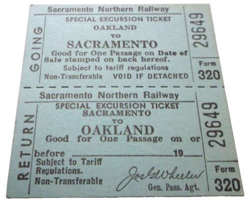 SACRAMENTO NORTHERN RAILWAY OAKLAND SPECIAL EXCURSION TICKET CALIFORNIA ...