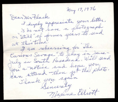 Maxine Elliott Hicks D.2000 Actress Just the Ten of Us Signed Thank You ...