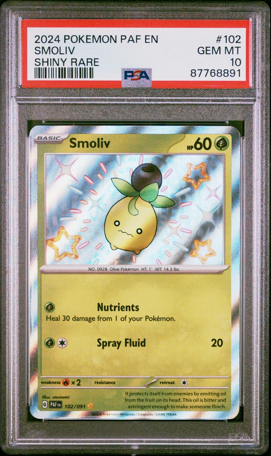 Smoliv 2024 Paldean Fates #102/091 Shiny Rare PSA 10 Price Guide ...