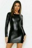 Women's Ladies Crew Neck Long Sleeve Bodycon PVC Wet Look Mini Dress | eBay