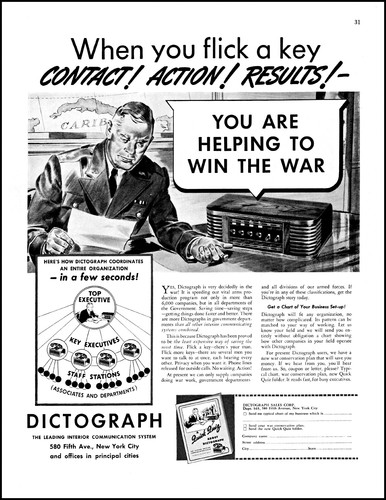 1942 WW2 military officer Dictograph communication vintage art print Ad ...
