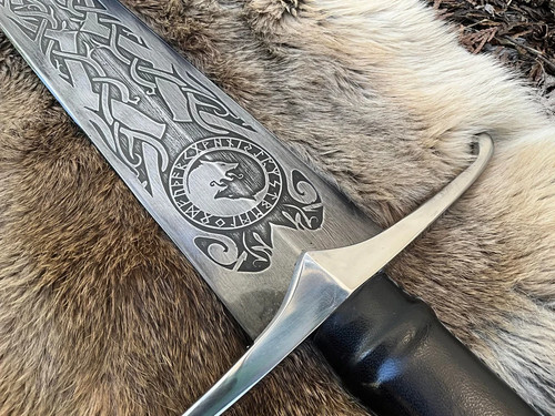 Norse Wolf Sword Engraved Wolves Celtic Knots Elder Futhark Runes ...