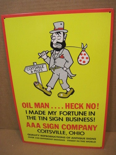 AAA SIGN CO. OLD OIL MAN BUM TIN SIGN REPRODUCTION ADVERTISING | eBay