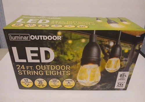 Outdoor Luminar 24ft LED String Lights 12 Bulbs Waterproof/Shatter ...