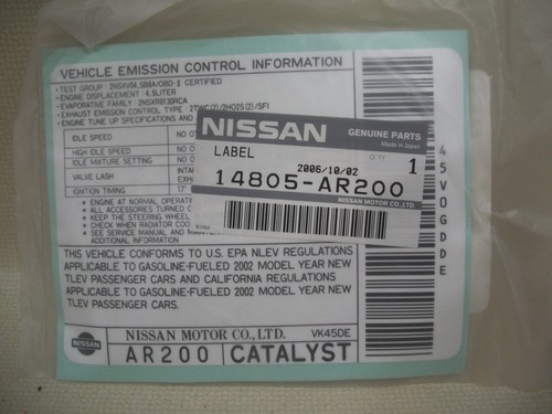 INFINITI Q45 02 03 EMISSION LABEL NEW OEM | eBay