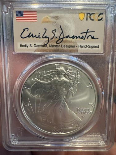 2021 PCGS MS70 Silver Eagle - Type 2 First Day Of Issue Emily Damstra ...