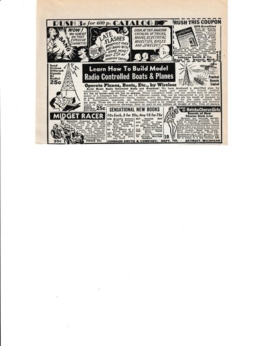 Johnson Smith & Co Print Ad 1939 Build Radio Controlled Boats & Planes ...