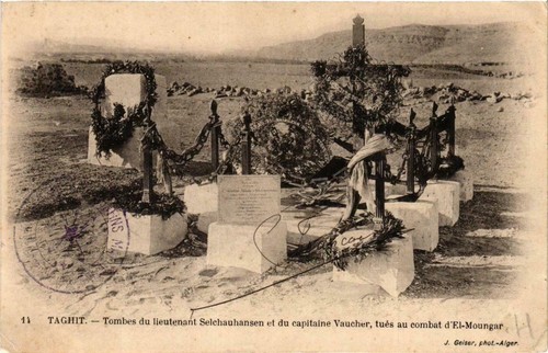 CPA AK ALGERIA Geiser 14 Taghit Tombes du lieutenant Selchauhansen ...