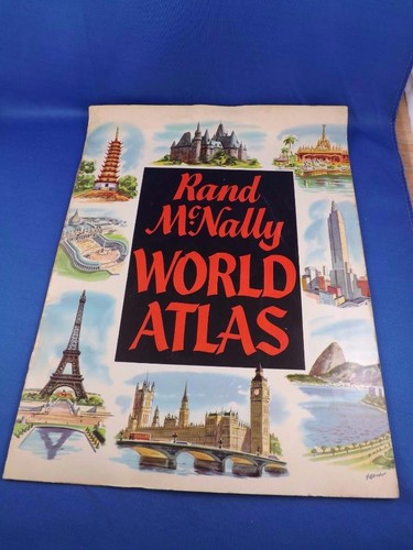 RAND MCNALLY WORLD ATLAS 1961 TRAVEL POLAR MAP OF WORLD KEY TO BATTLES ...