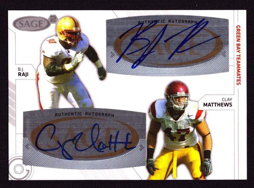 2009 Sage SA36 BJ RAJI CLAY MATTHEWS AUTOGRAPH Signed DUAL AUTO PACKERS ...