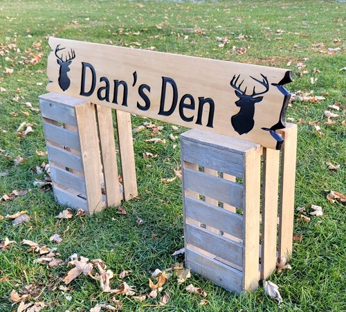Personalized Rustic Wooden Name Carved Wooden Sign with Deer Den ...