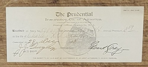 1909 Billhead Newark New Jersey Prudential Insurance Receipt | eBay