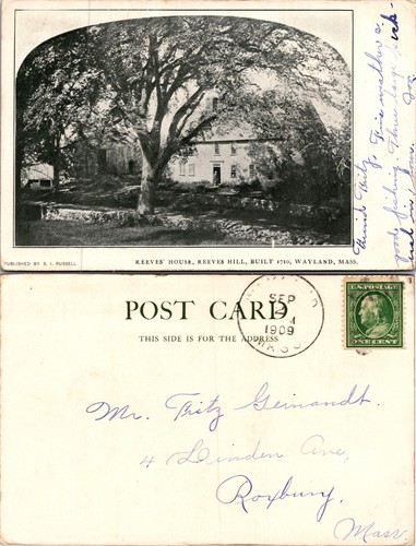 Reeves House Reeves Hill Wayland Massachusetts Postcard | eBay